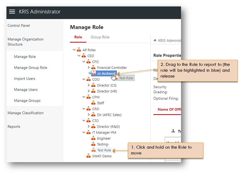 Moving an existing Role and its Cabinet