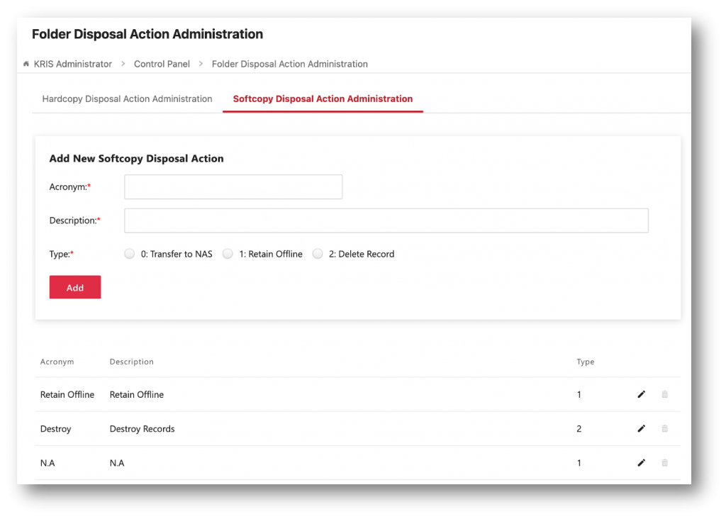 Configuring Folder Disposal Action Settings