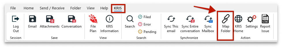 Advanced Email Filing – Mapping an Outlook Folder to a KRIS Folder