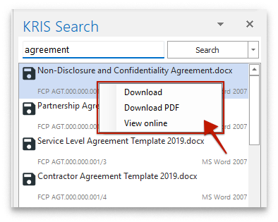 Searching for KRIS Documents in Outlook