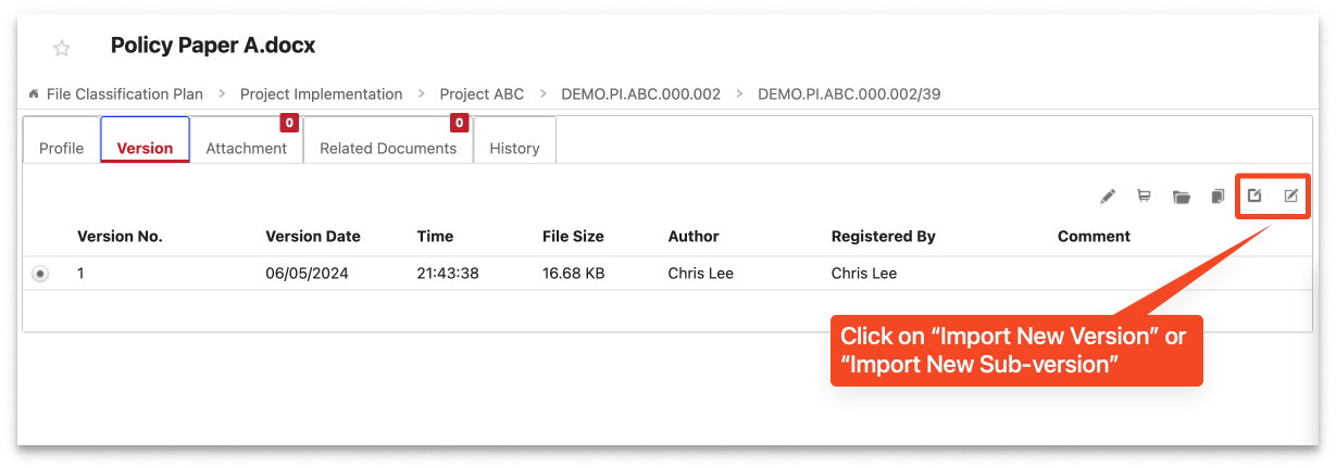 Managing Versions for a Document