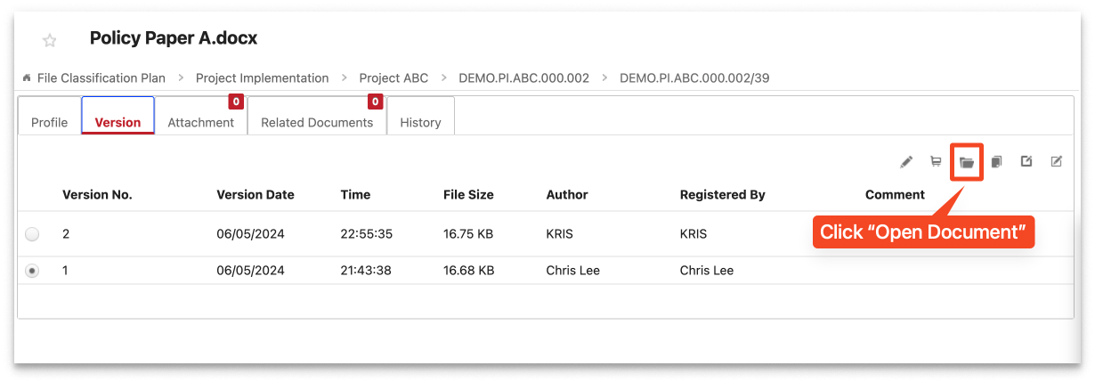 Managing Versions for a Document