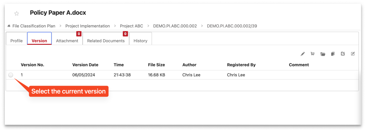 Managing Versions for a Document