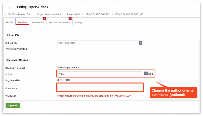 Managing Versions for a Document