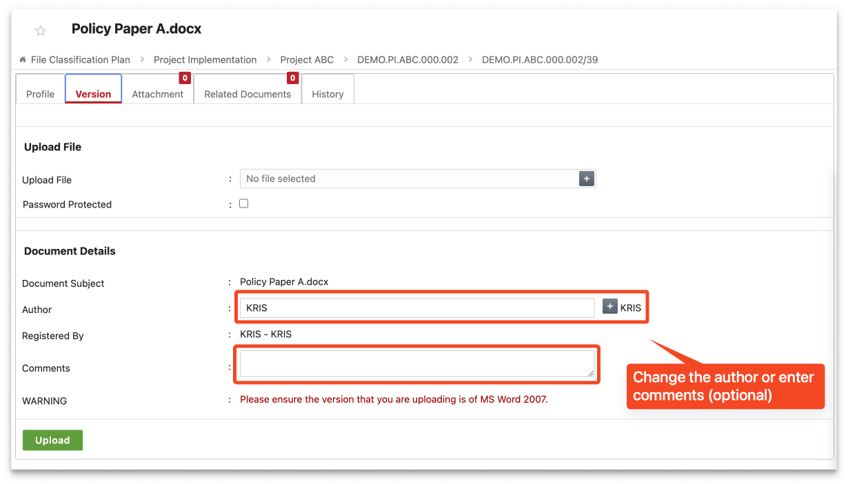 Managing Versions for a Document