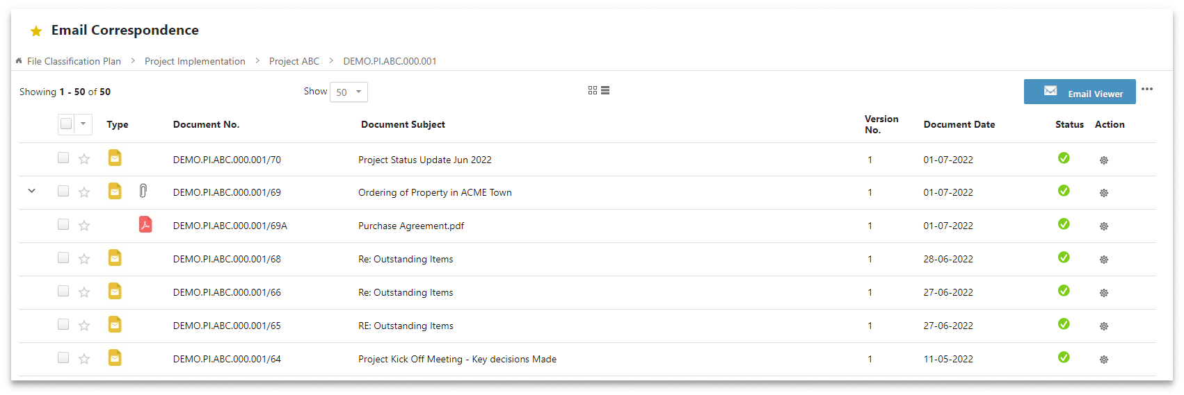 Viewing Filed Document from File Plan